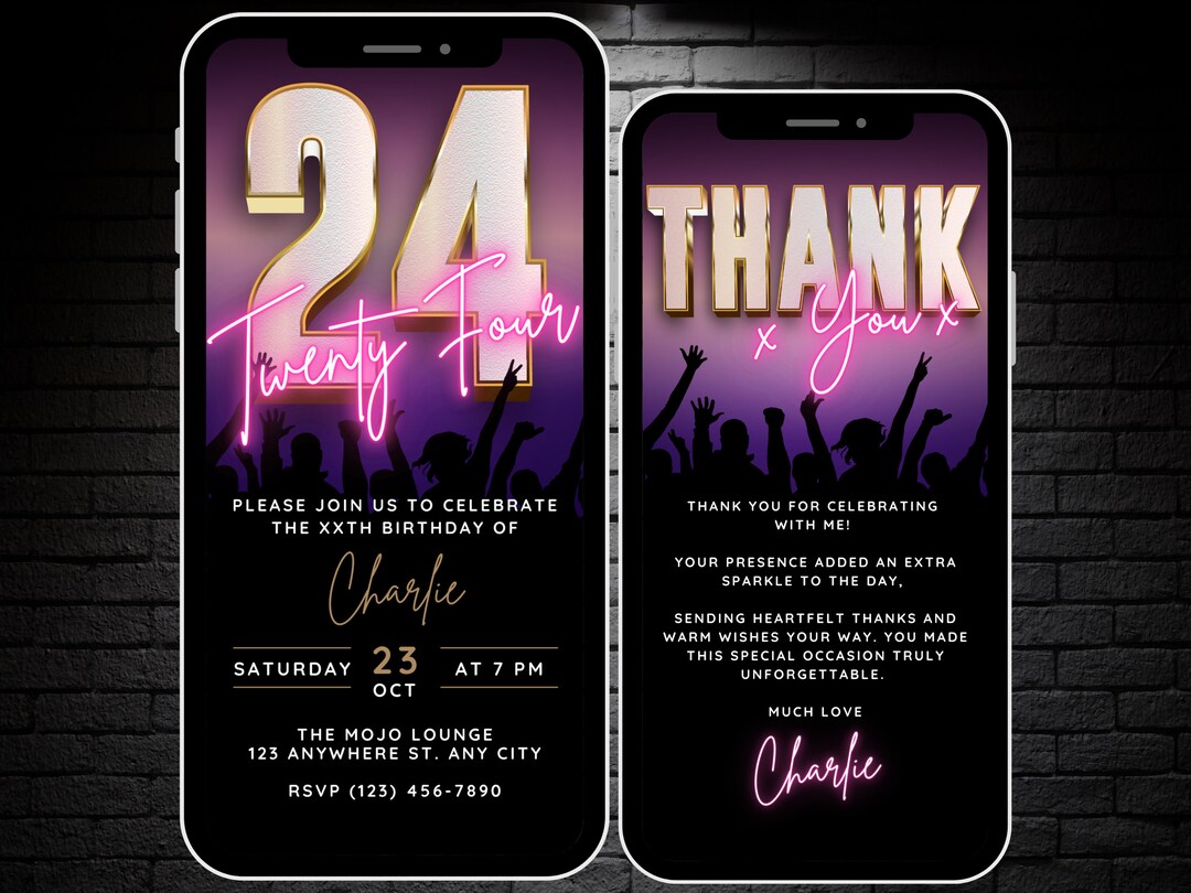 Digital 24th Birthday Invitation for Women, Editable Music Festival ...