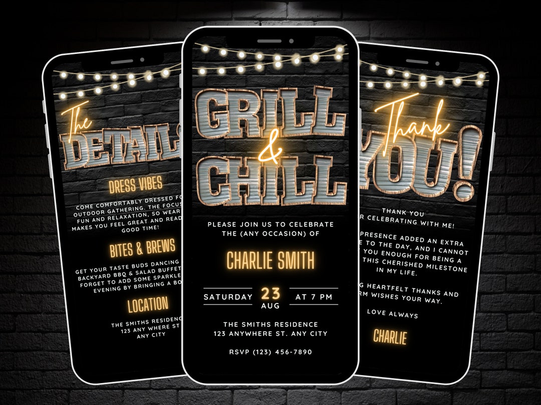 Digital Grill & Chill Invite Backyard BBQ Party Invitation Template ...