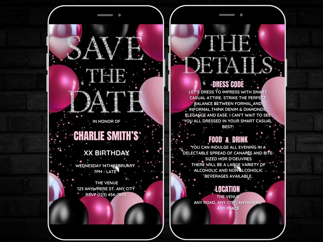 Animated Blush Save the Date Party Invitation, Adults Pink Surprise ...