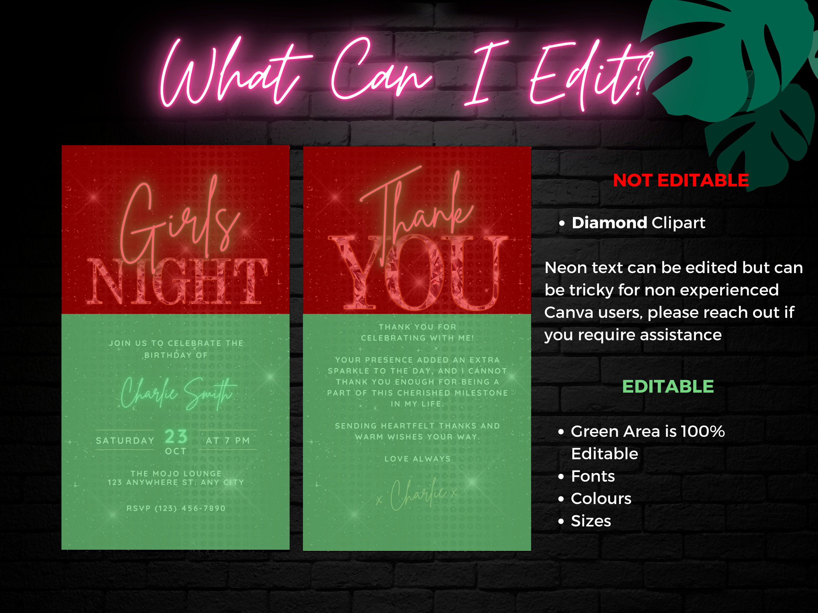 Glam Girls Night Out Digital Invitation, Ladies Birthday Invite Green ...