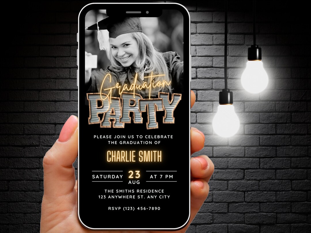 Digital Graduation Party Invitation, Animated Gold College Announcement ...