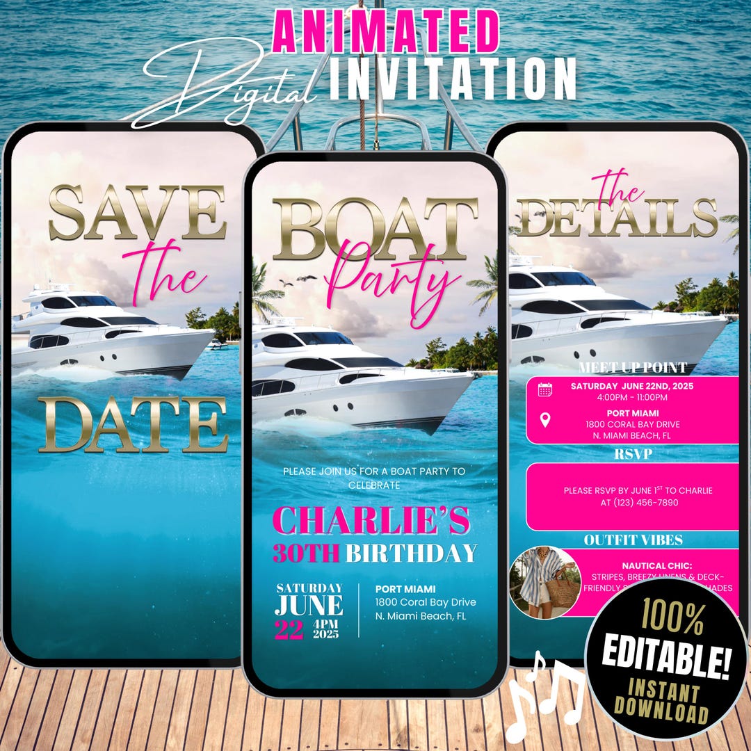 Digital Boat Party Invite Itinerary Template Save the Date Boat Party ...