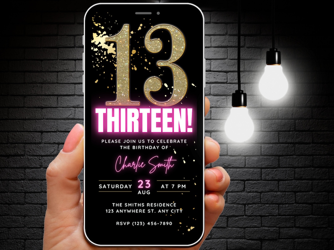 Animated Girls 13th Birthday Party Invitation Template, Editable Pink ...