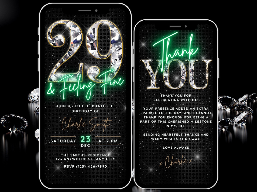 Digital 29 Feeling Fine 29th Birthday Invitation Video for Girls ...