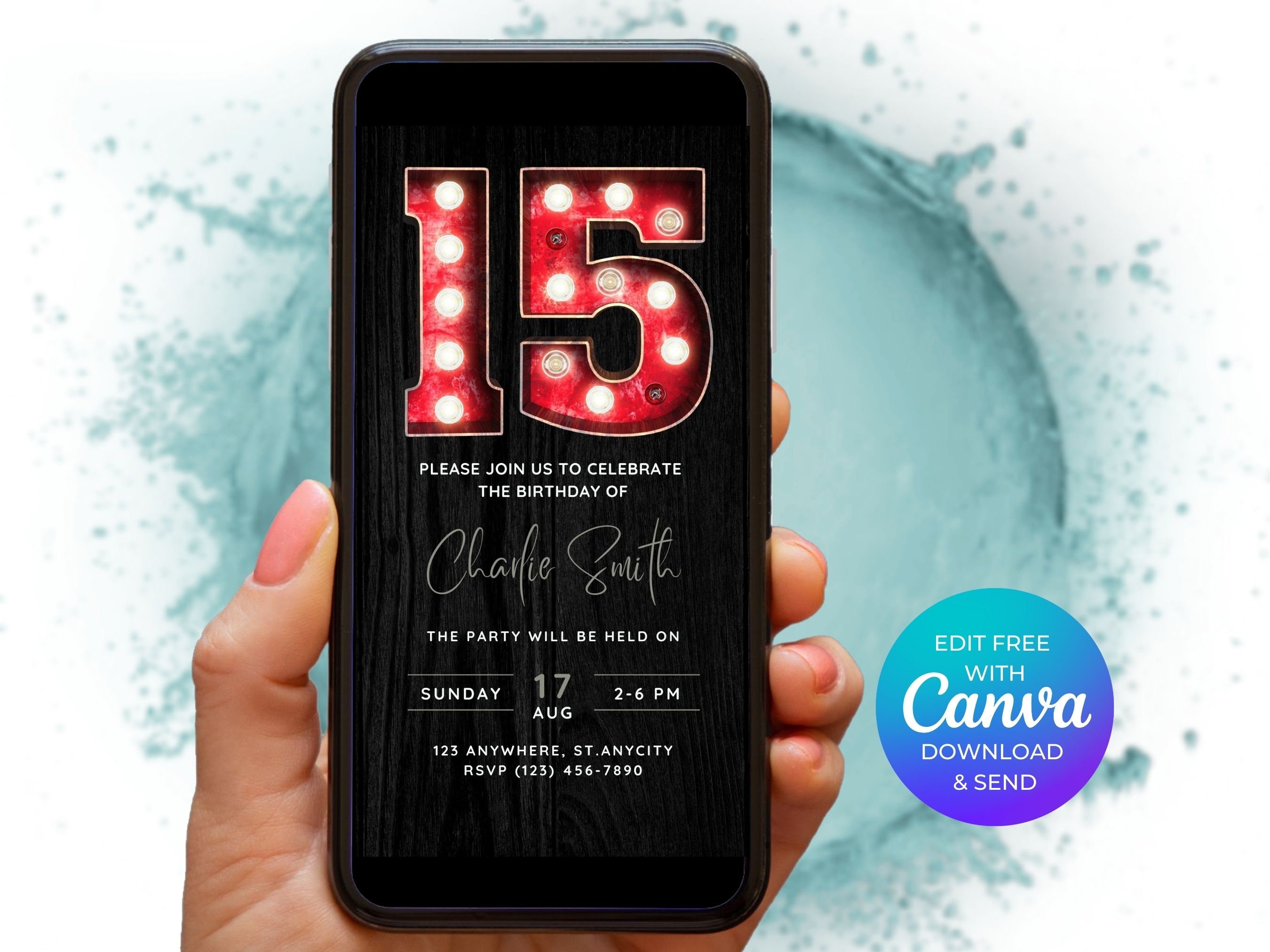 15th Birthday Party Invitation Digital 15th Party Invite - Etsy