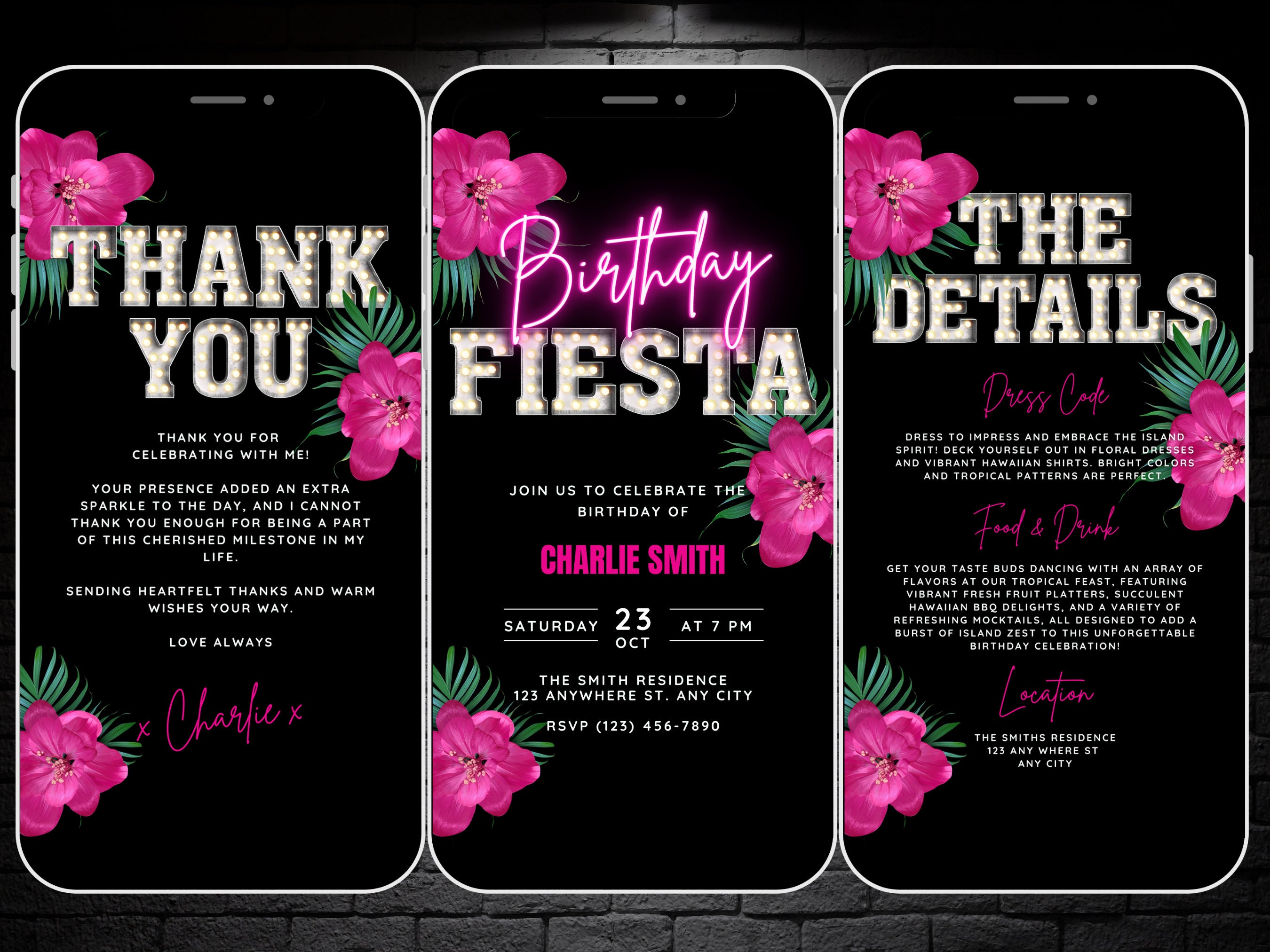 Animated Girls Birthday Fiesta Invitation Pink Tropical - Etsy