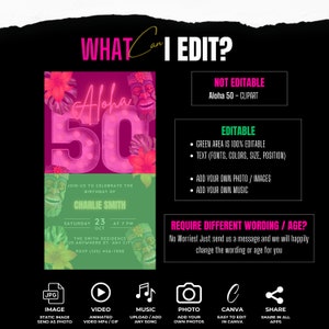 Aloha 50 Birthday Invitation, Animated 50th Invite, Hello 50 Invitation ...