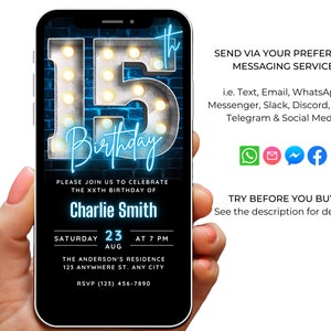 Digital 15th Birthday Invitation for Boys Girls, 15th Birthday Invite ...