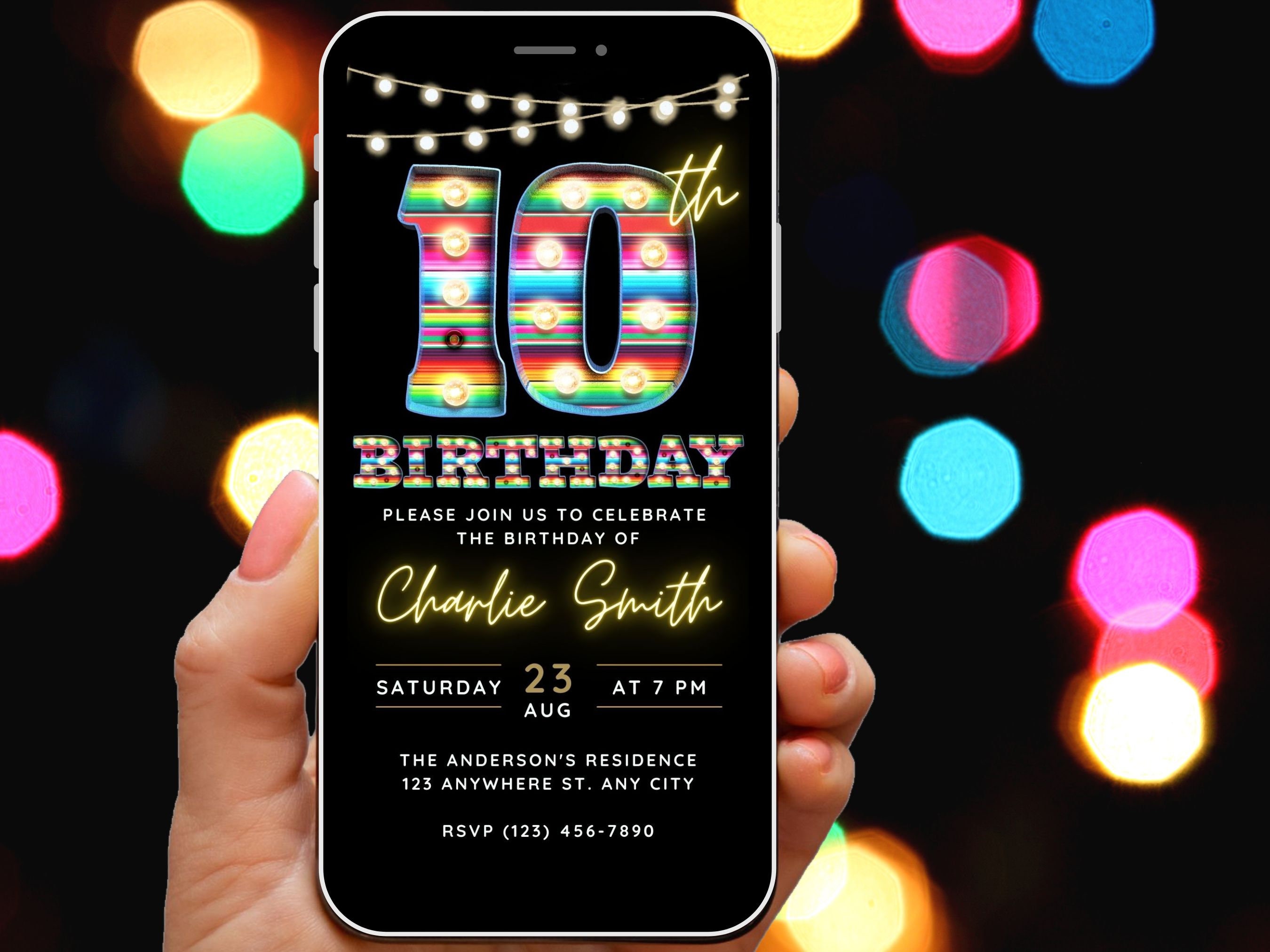 10th Fiesta Invitation Canva Template, Self Edit Digital Download Taco ...