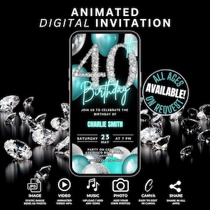 Animated 40th Birthday Invitation Digital, Womens 40th Video Invite ...
