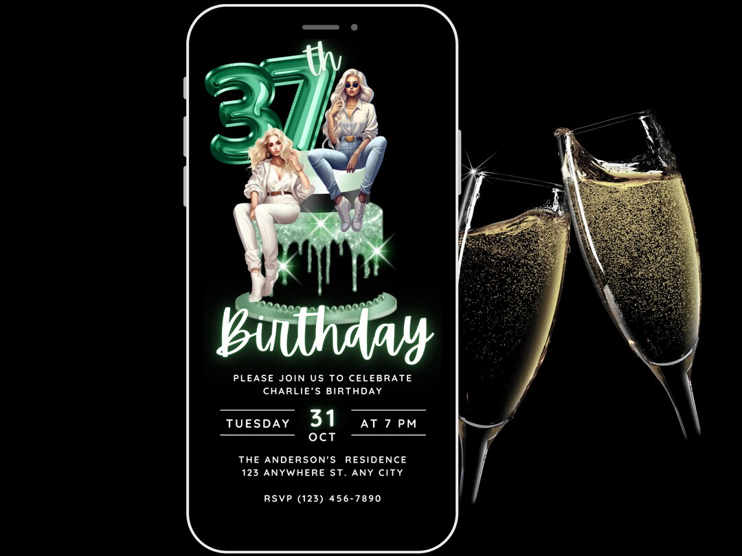 37th Birthday Invitation Template Green 37th Birthday Invite - Etsy