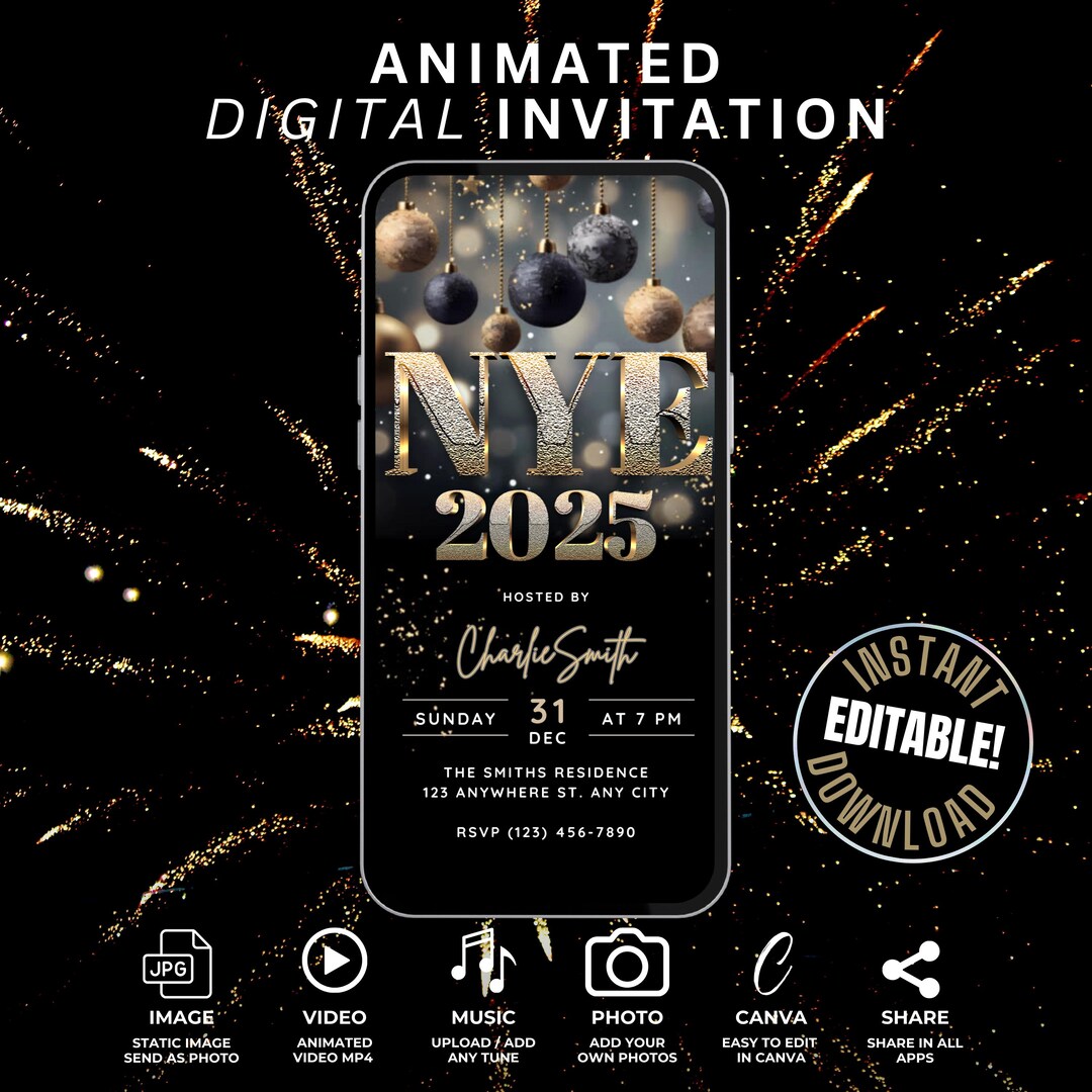 Animated NYE Party Invitation Template, Digital New Years Eve Party ...