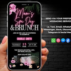 Digital Mothers Day Spa & Brunch Invite, Animated Pink Floral Spa ...