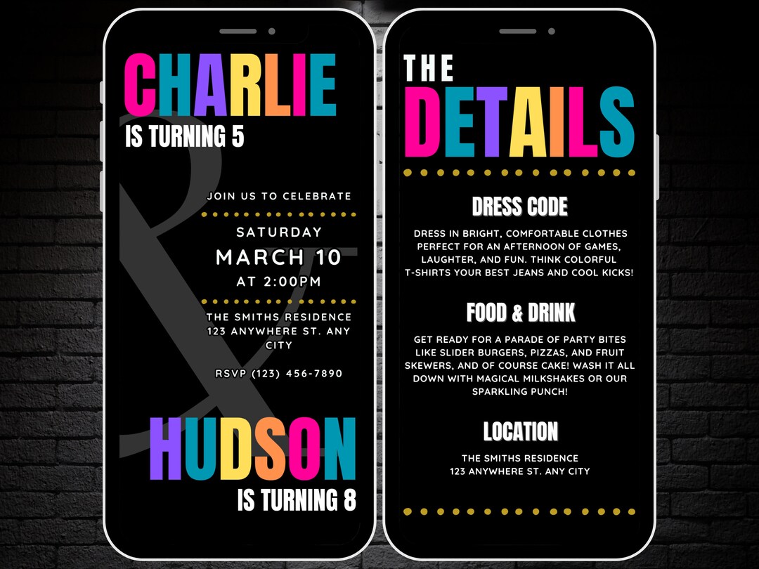 Animated Joint Birthday Party Invitations for Boy & Girls, Fully ...