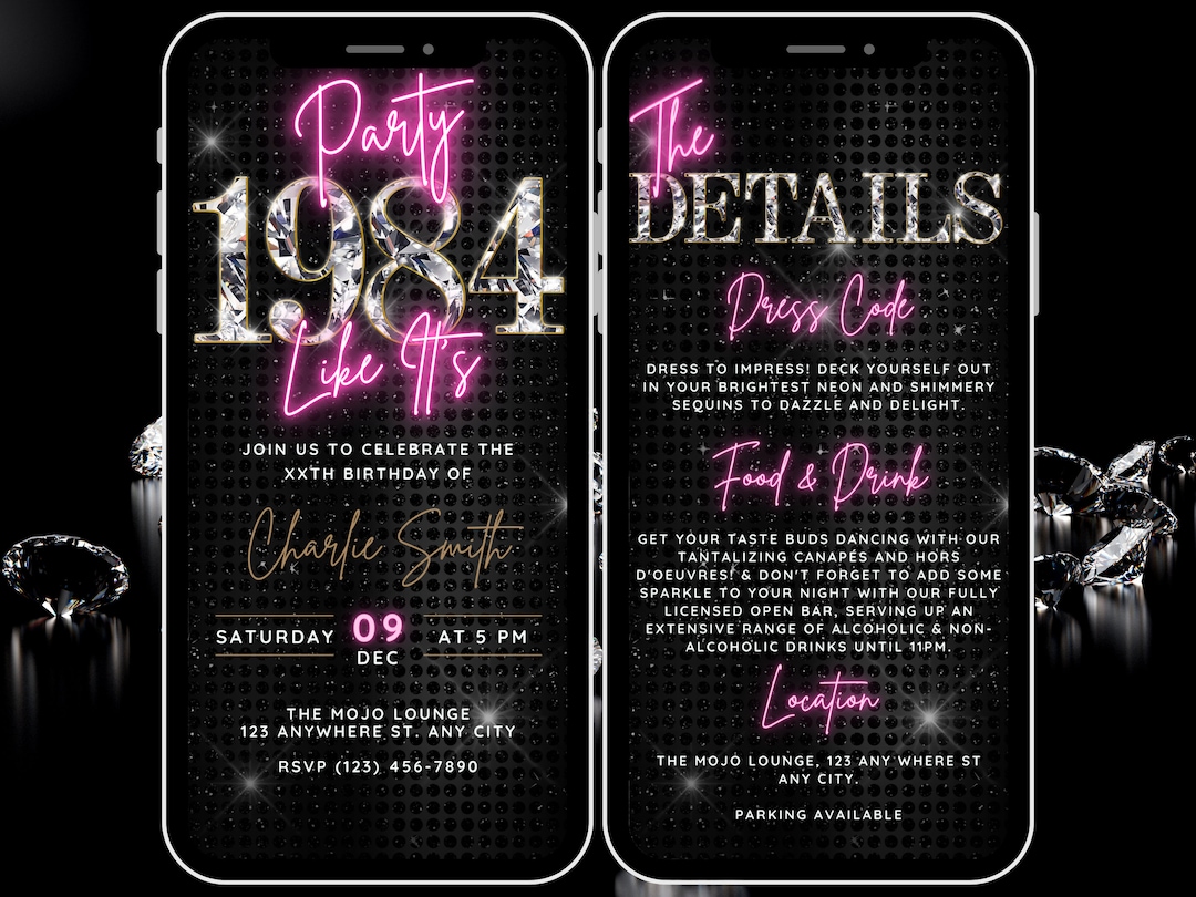 Party Like Its 1984, Womens 40th Birthday Video Invite Digital Template ...