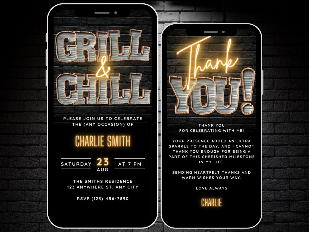 Digital Grill & Chill Backyard BBQ Party Invitation Template, Birthday ...