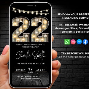 Digital 22nd Birthday Invitation for Men, 22nd Birthday Invite for ...