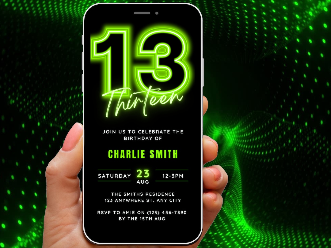 Animated 13th Birthday Invitation, 13th Digital Invite for Boy, 13 Yr ...