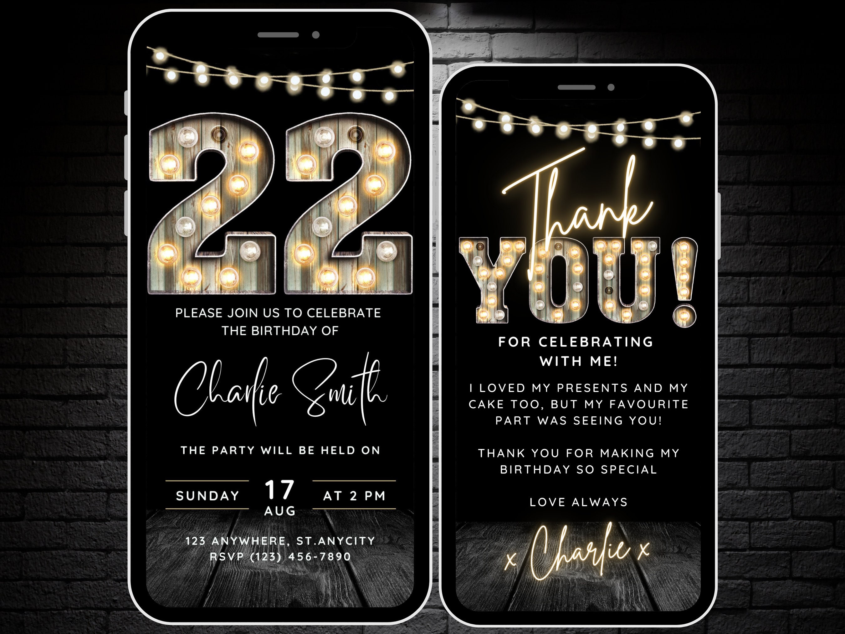 Digital 22nd Birthday Invitation for Men, 22nd Birthday Invite for ...