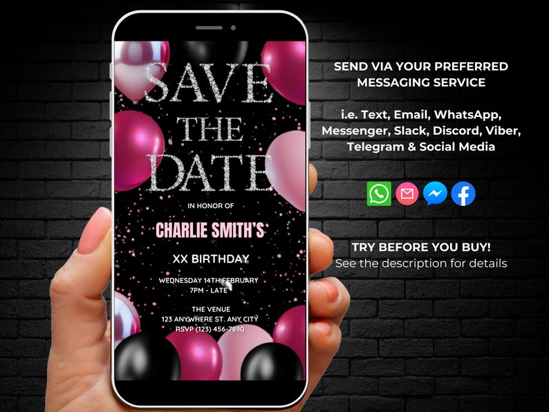 Animated Blush Save the Date Party Invitation, Adults Pink Surprise ...