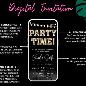 Party Time Invitation, Any Event Invite for Adults, Electronic Birthday ...