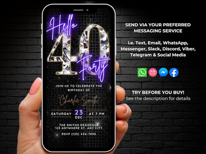 Animated Hello Forty Digital 40th Birthday Invitation for - Etsy