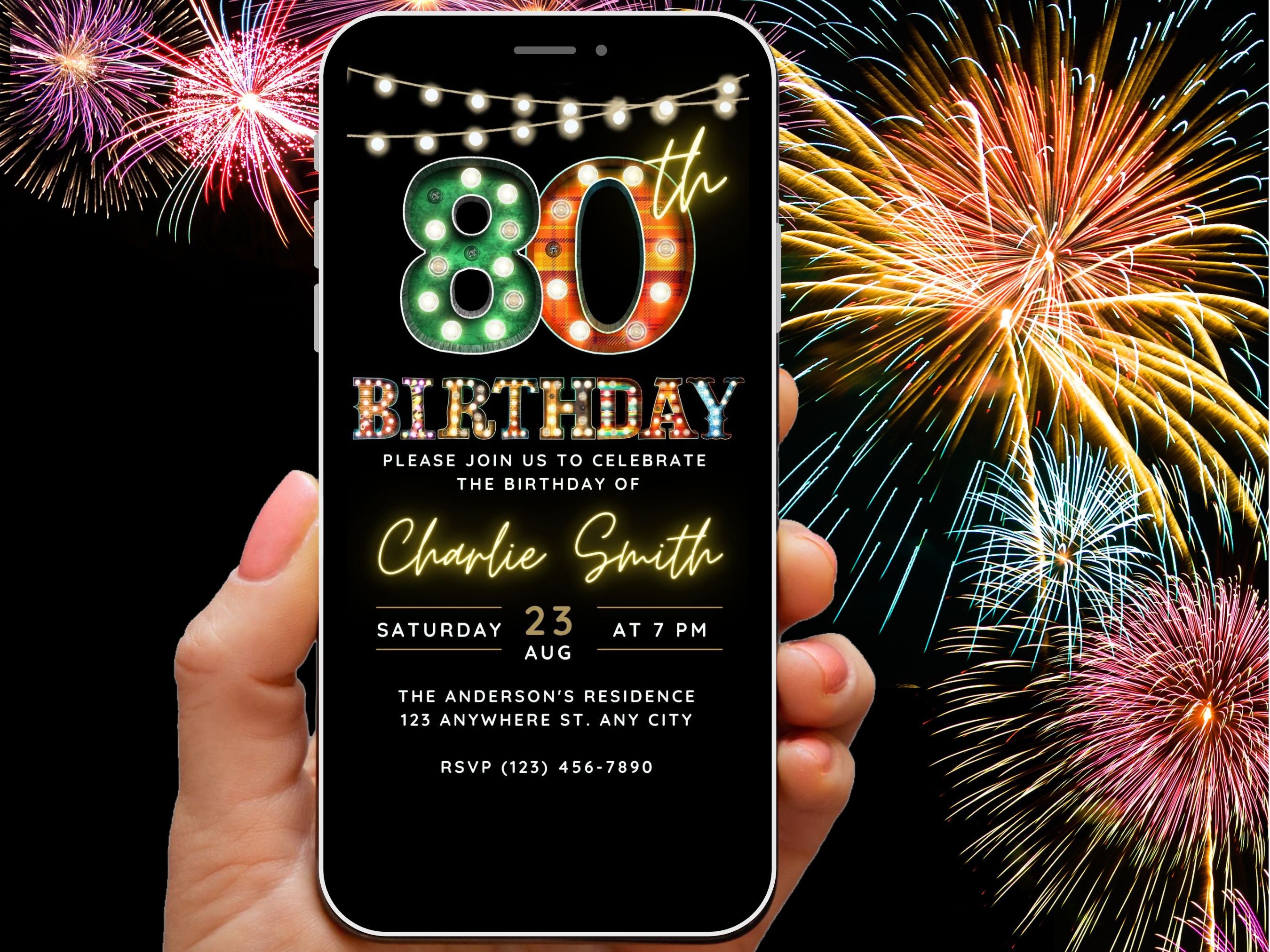 80th Birthday Invitation Digital Invite Template for Him for - Etsy