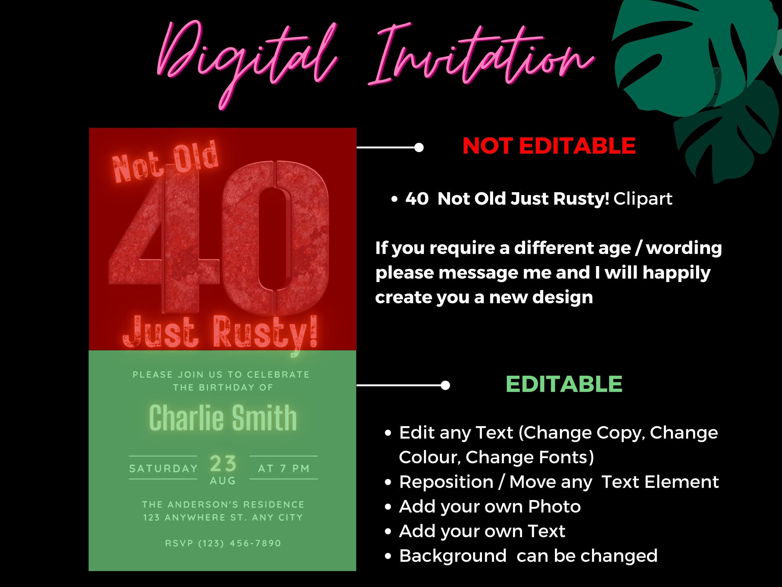 Unique 40th Birthday Invitation Template Not Old Just Rusty - Etsy