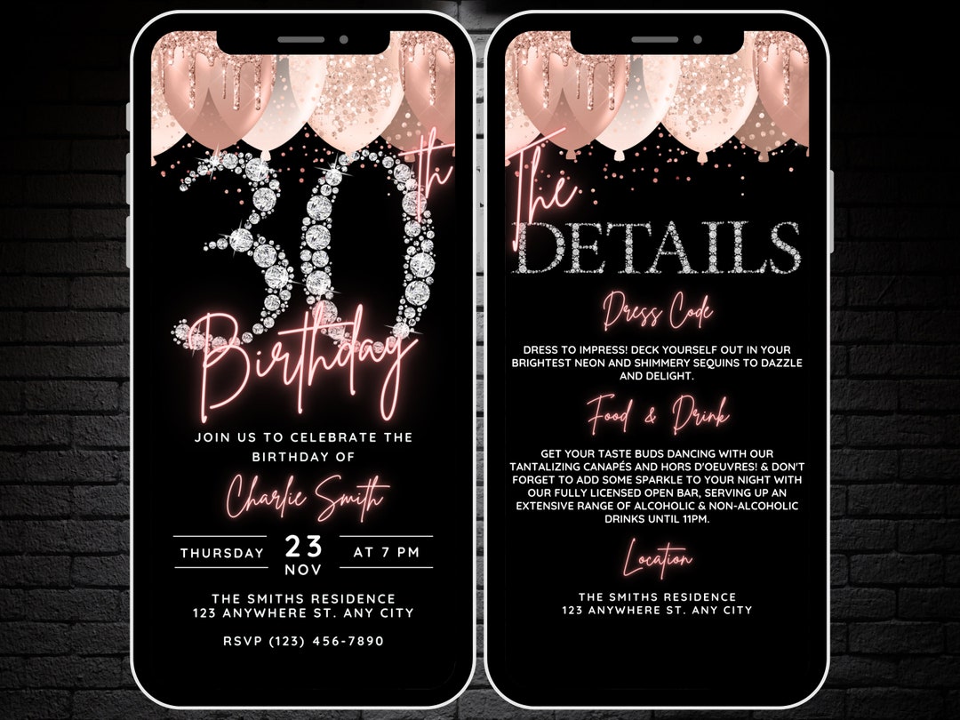 30th Birthday Invitation Canva Template, Digital Rose Gold 30th ...