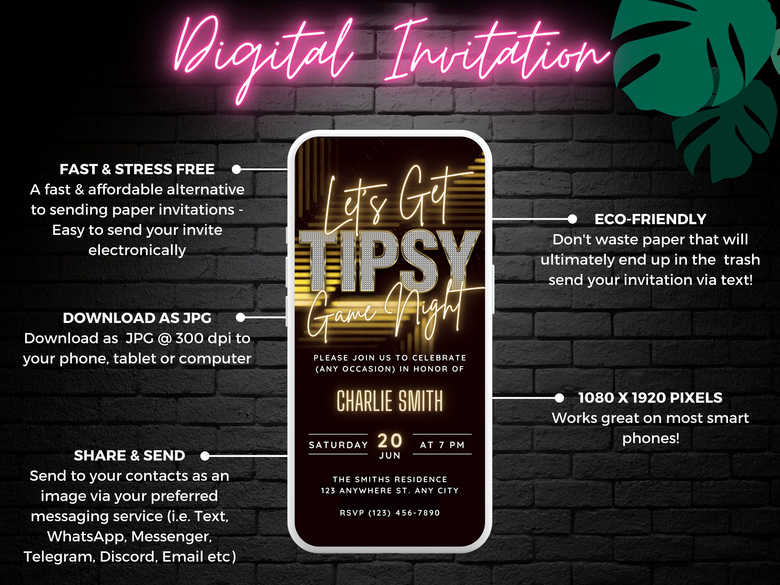 Animated Lets Get Tipsy Game Night Invitation for Adults, Editable ...