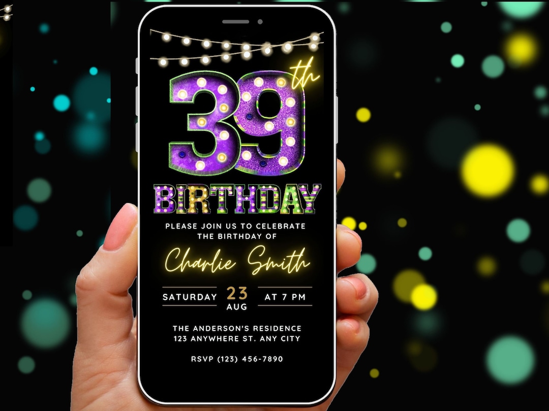Editable 39th Birthday Invitation Template Digital Invite for Her, 39th ...