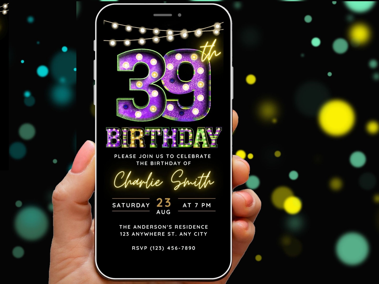 Editable 39th Birthday Invitation Template Digital Invite for Her, 39th ...