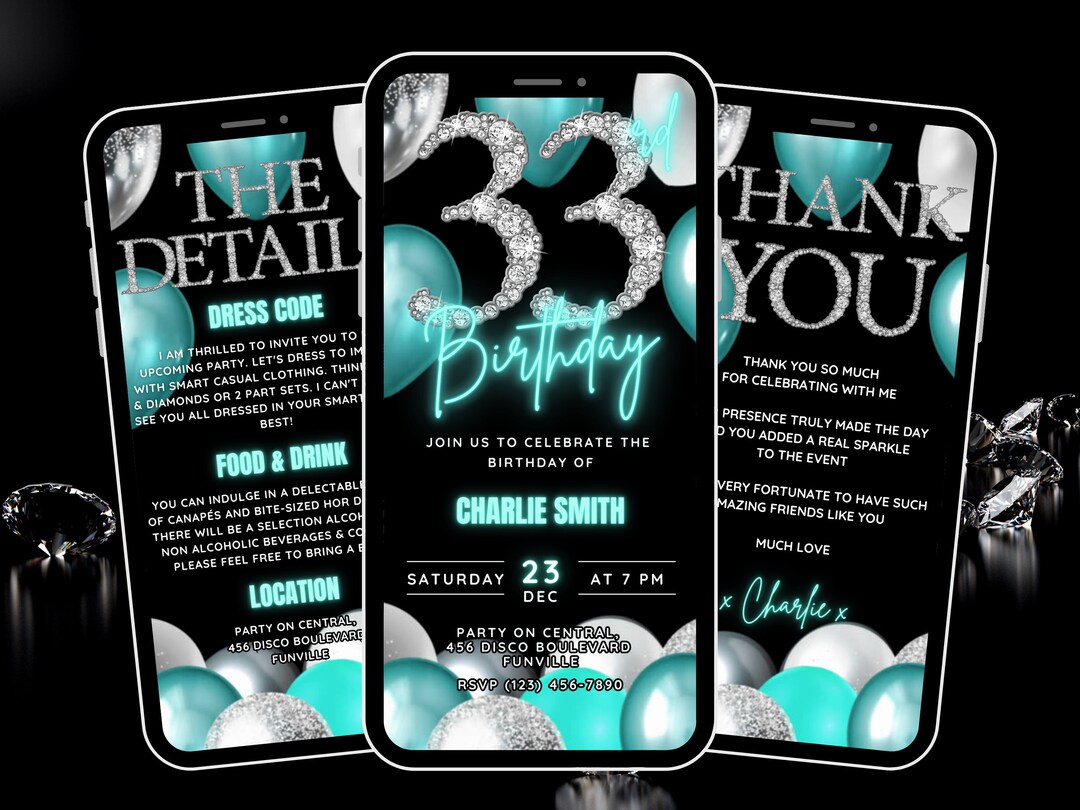 Digital 33rd Birthday Invitation Template, Womens 33rd Birthday Invite ...