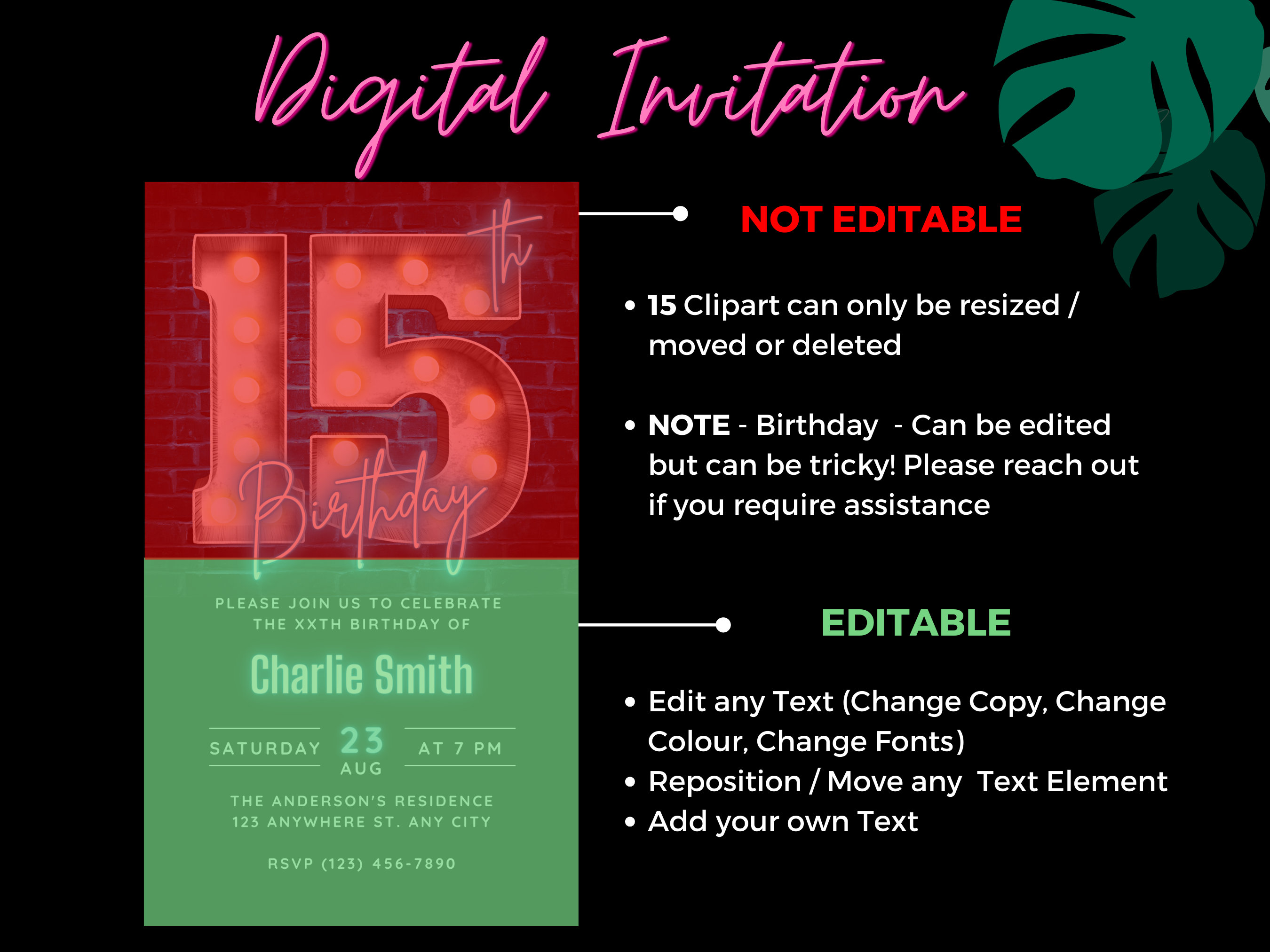 Digital 15th Birthday Invitation for Boys Girls, 15th Birthday Invite ...