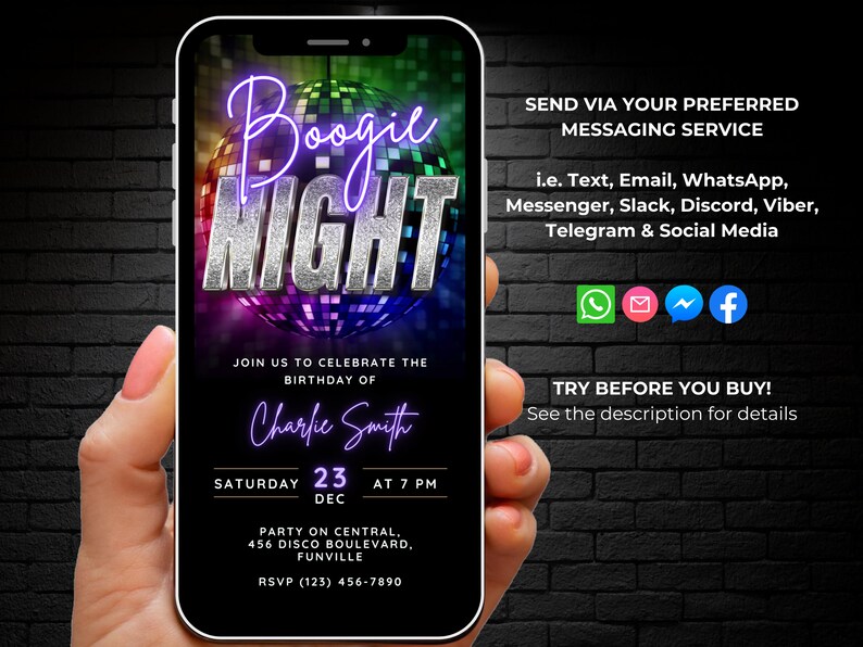 Animated Boogie Night Invite Digital Invitation, Birthday Disco Video ...