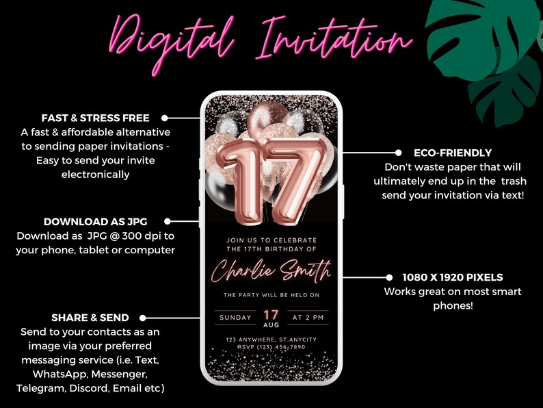 17th Birthday Invitation Template Girl 17th Party Invite - Etsy