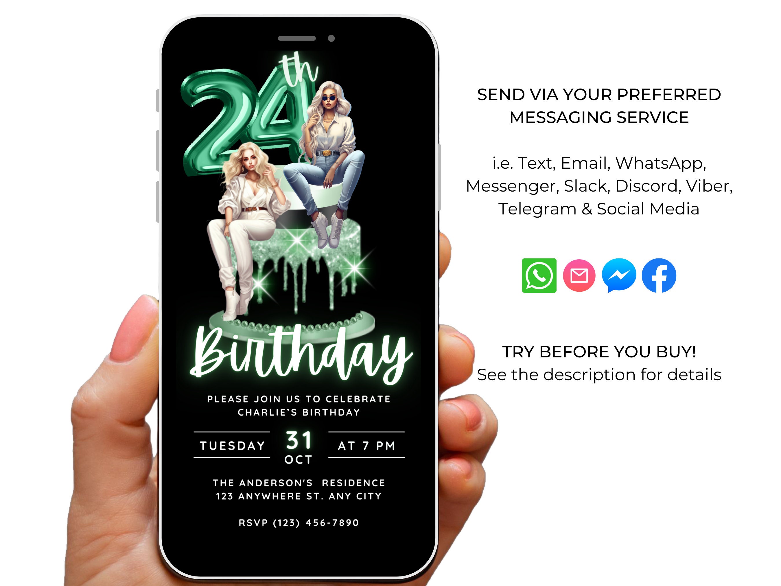 24th Birthday Invitation Template Green 24th Birthday Invite - Etsy