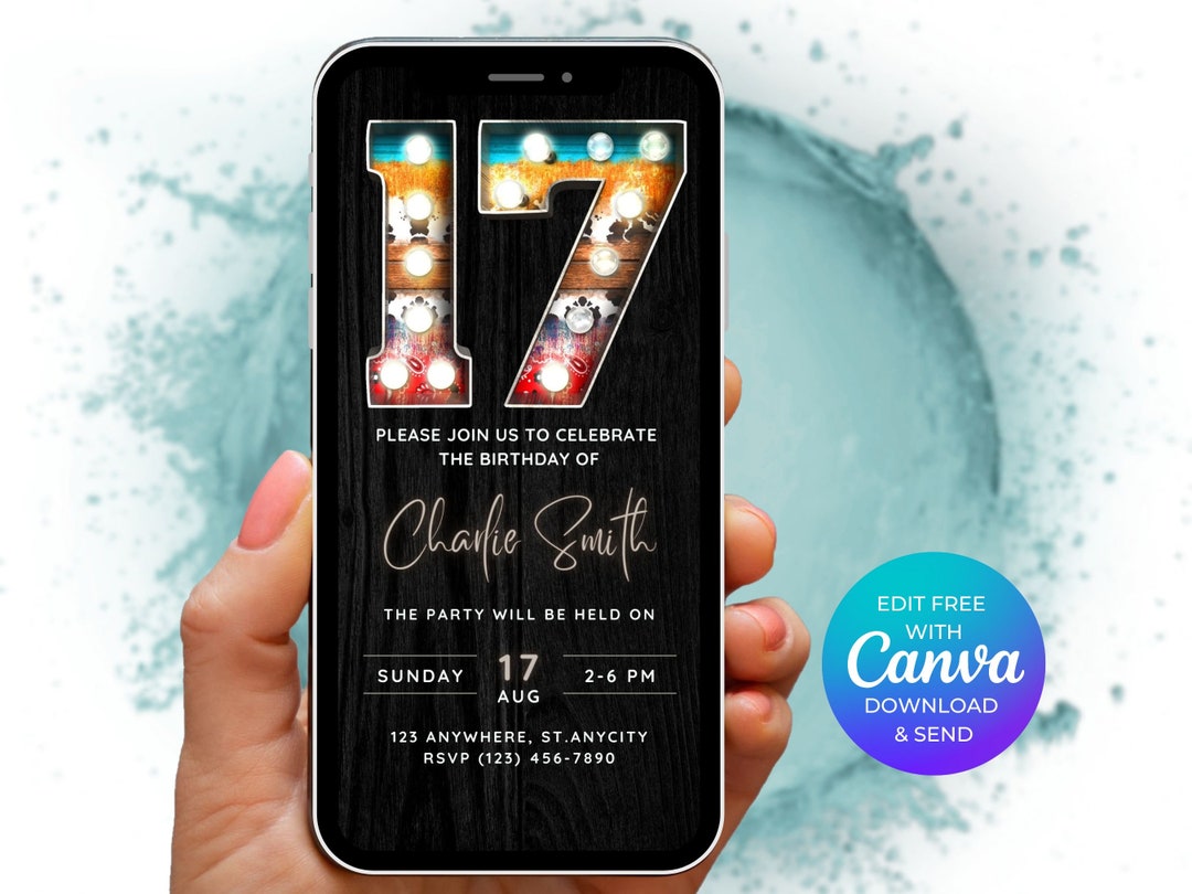 Digital 17th Birthday Party Invitation for Teenagers Marquee - Etsy