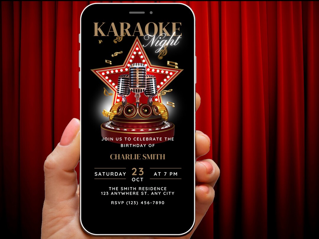Karaoke Night Digital Invitation, Customizable Karaoke Party Invite ...