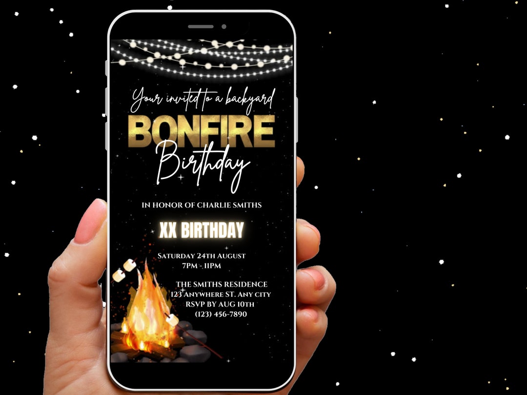 Animated Bonfire Birthday Invitation, Bonfire Bash Invite, Backyard Party Dance Fest. Fall ...