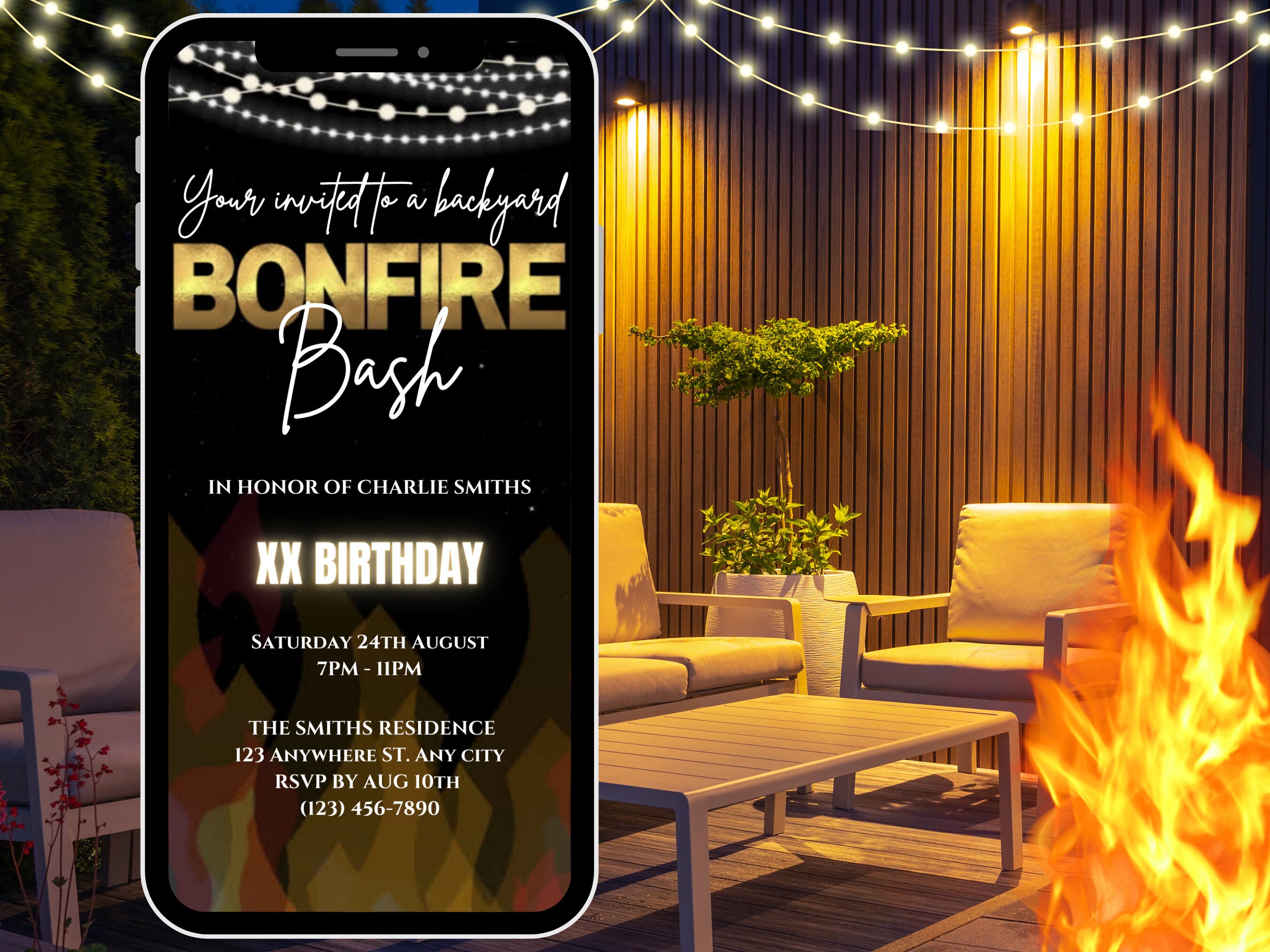 Animated Bonfire Bash Invitation Birthday Bonfire Invite - Etsy