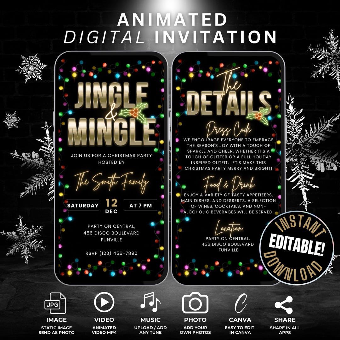 Animated Digital Jingle & Mingle Party Invitation Template With Details ...