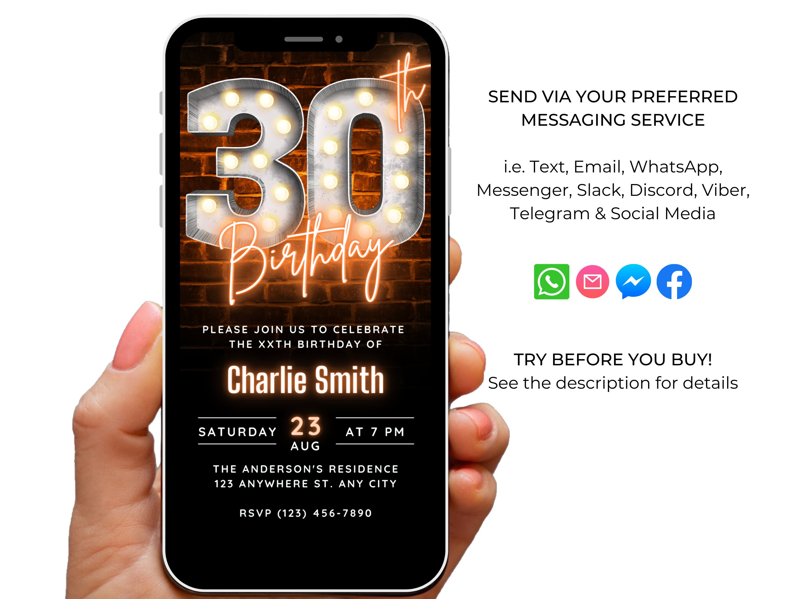 Editable 30th Birthday Invitation for Women Men Digital - Etsy