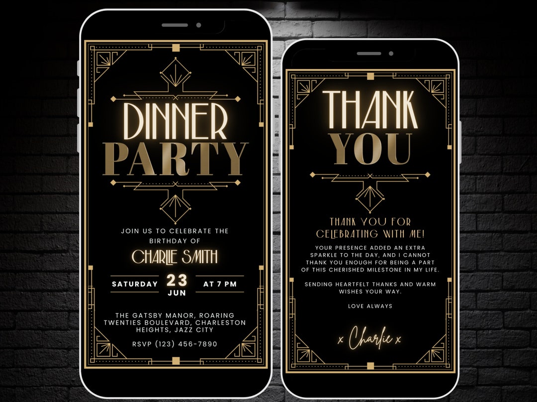 Editable Dinner Party Invitation Template, Gatsby 1920s Themed Invite ...