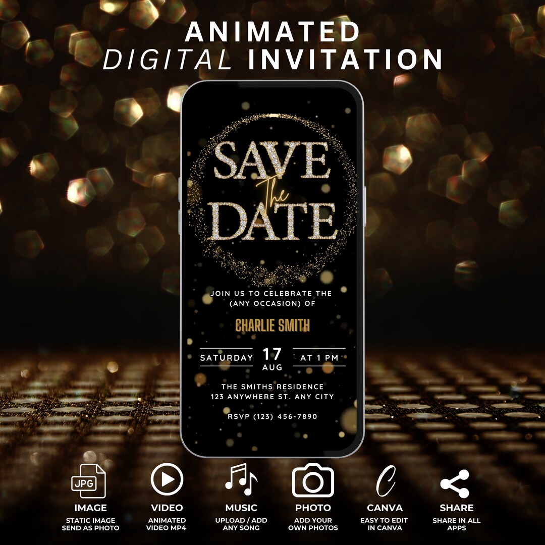 Digital Save the Date Invitation Canvas Template, Animated Save the ...