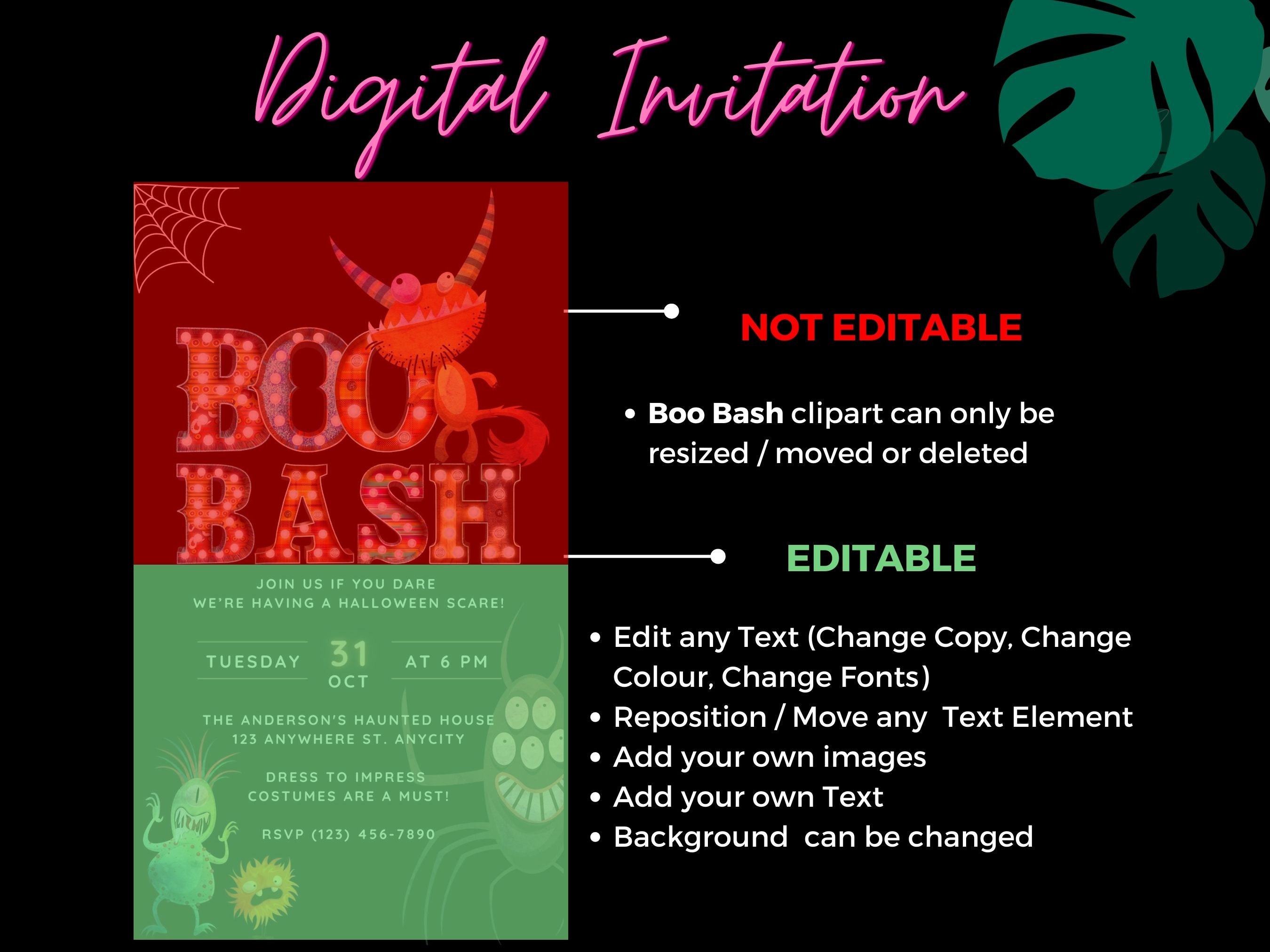 Editable Halloween Invitation for Kids Boo Bash Invite Digital - Etsy