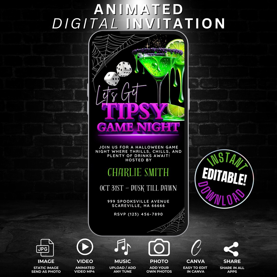 Digital Lets Get Tipsy Halloween Game Night Invitation for Adults ...