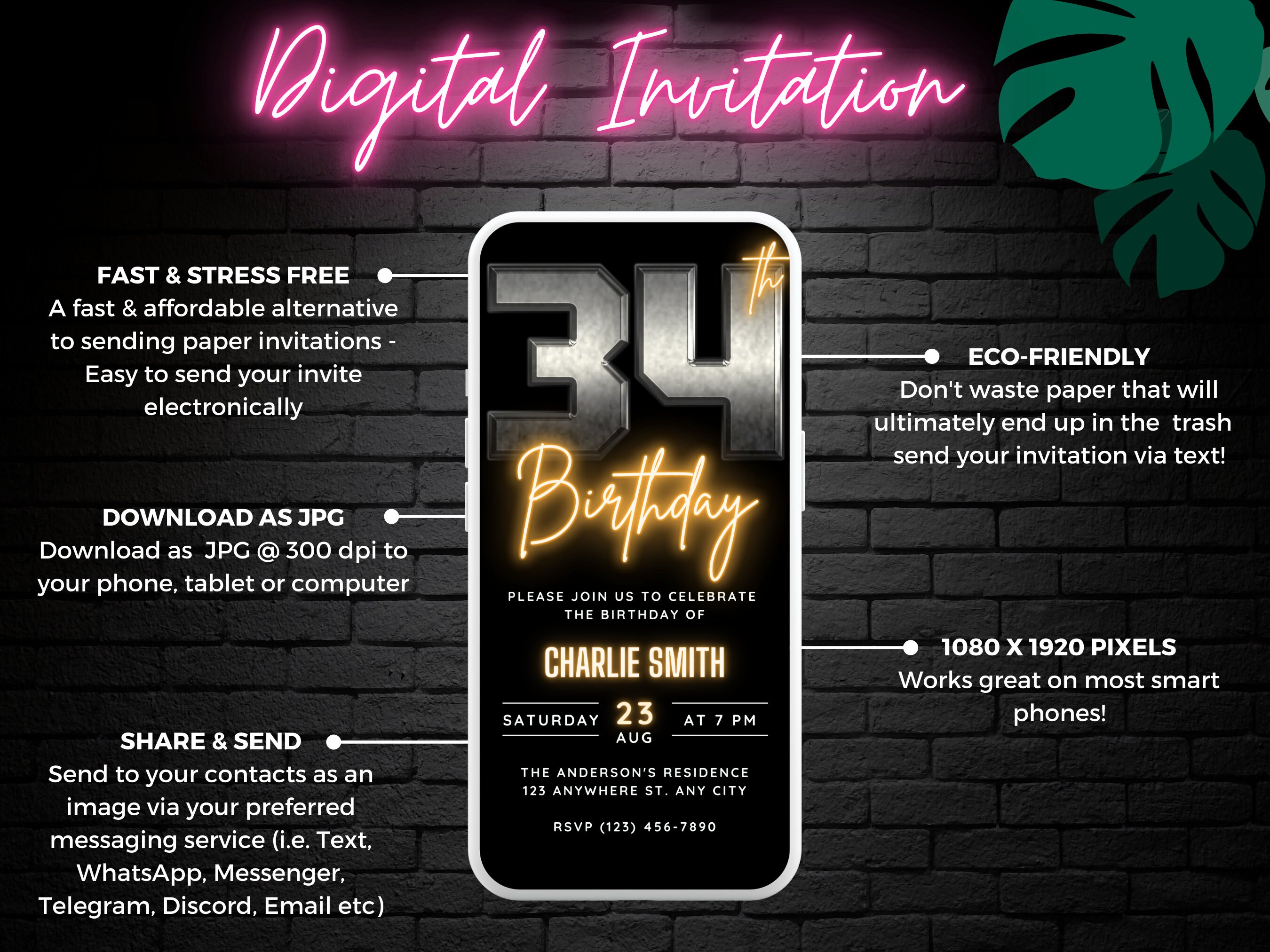 Digital 34th Birthday Invitation for Men 34 Invite Flyer - Etsy