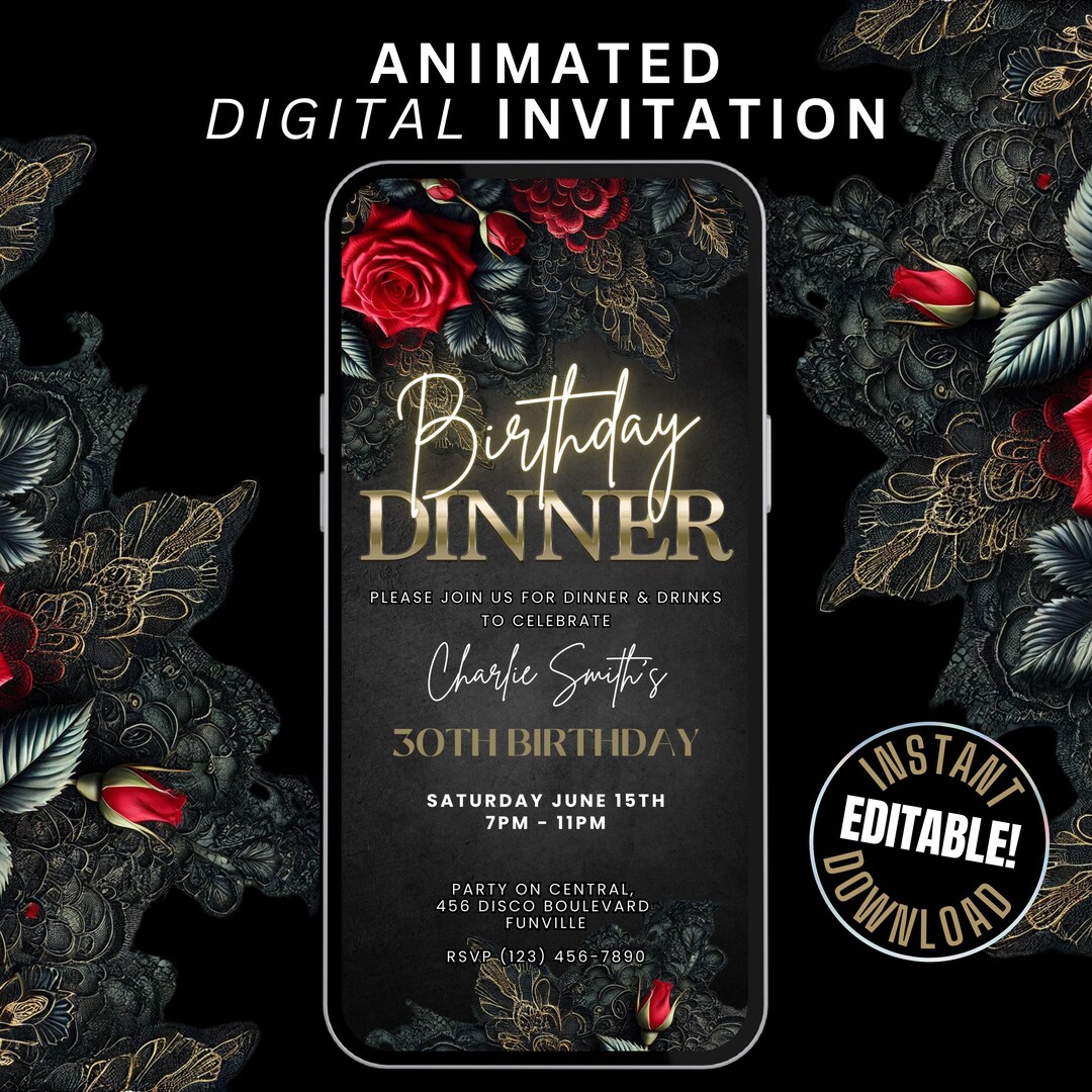 Luxury Lace Birthday Dinner Invitation Animated Editable Sexy Sassy ...