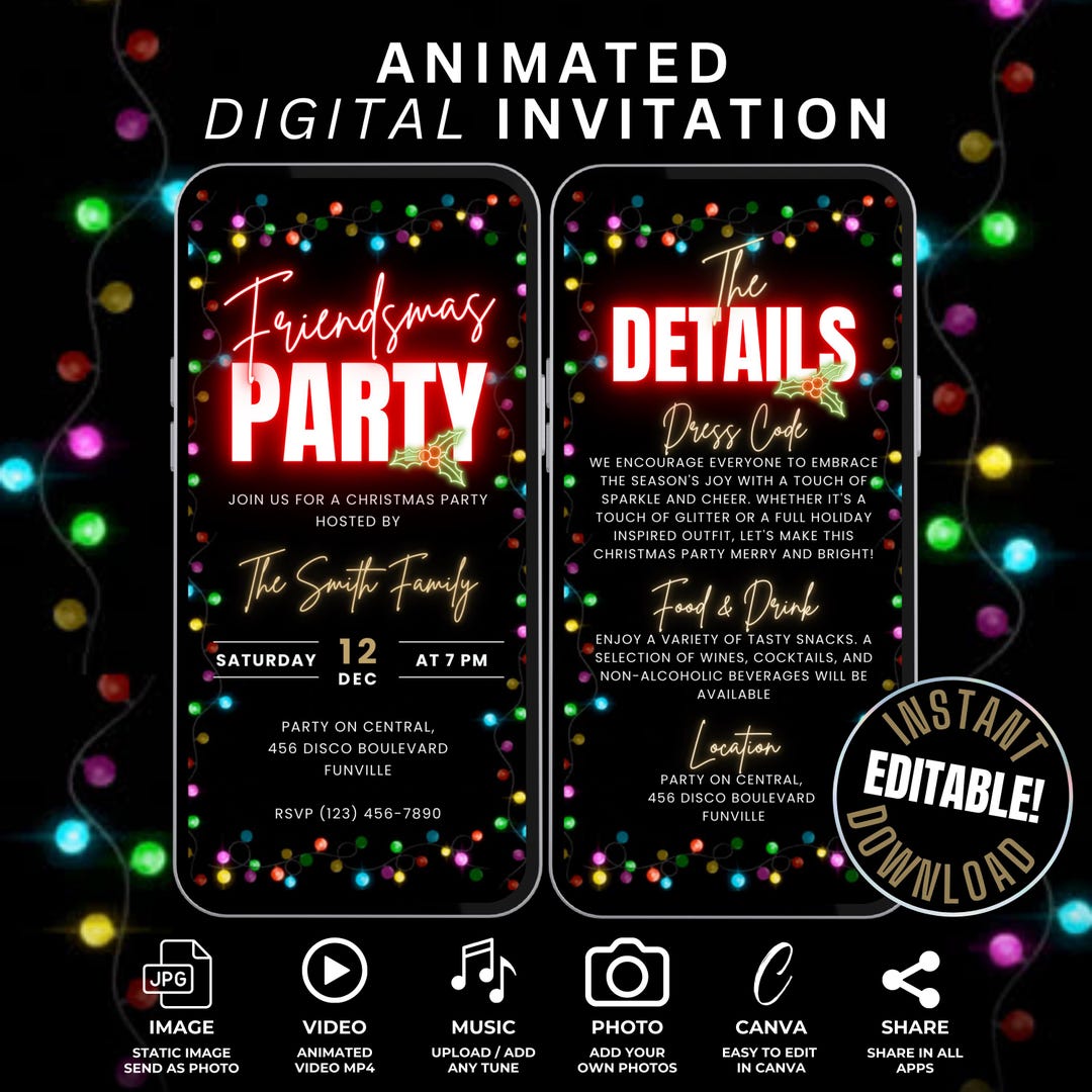 Digital Friendsmas Invitation Itinerary Template, Christmas Party ...